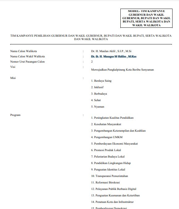 KPU KOTA-PANGKALPINANG - PENGUMUMAN TENTANG NAMA TIM KAMPANYE DAN ...